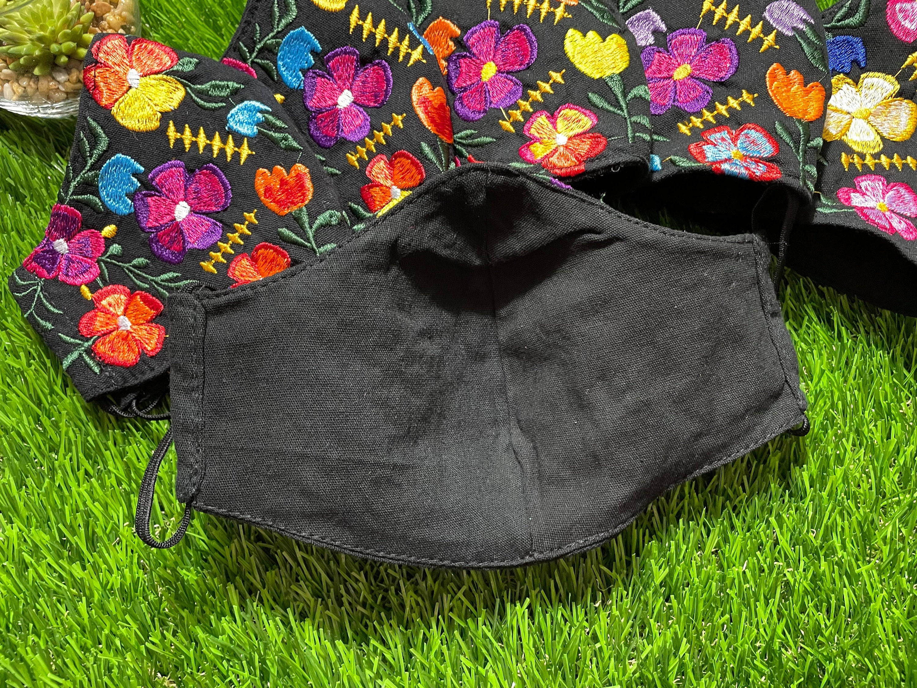 Black Mexican Floral Mask - Embroidered Face Mask - Etsy