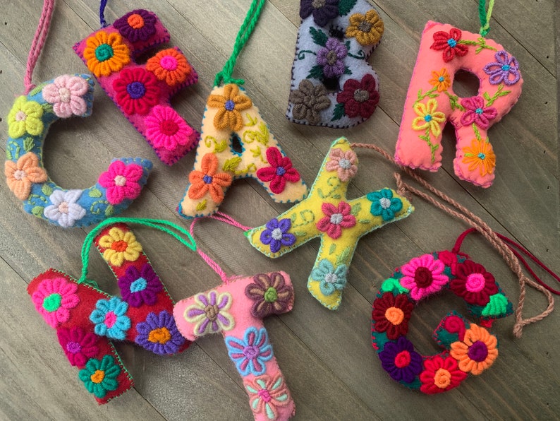 Embroidered Letter Keychain Artisanal Initial Keychain - Etsy