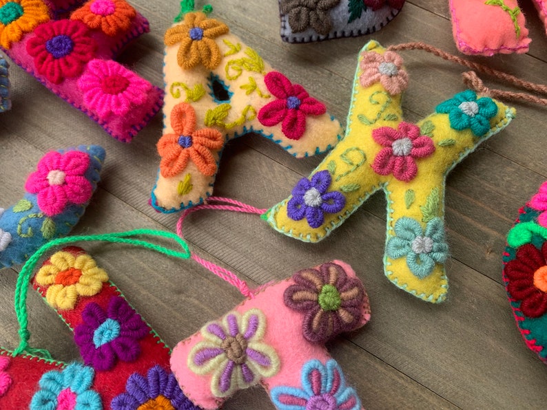 Embroidered Letter Keychain Artisanal Initial Keychain - Etsy