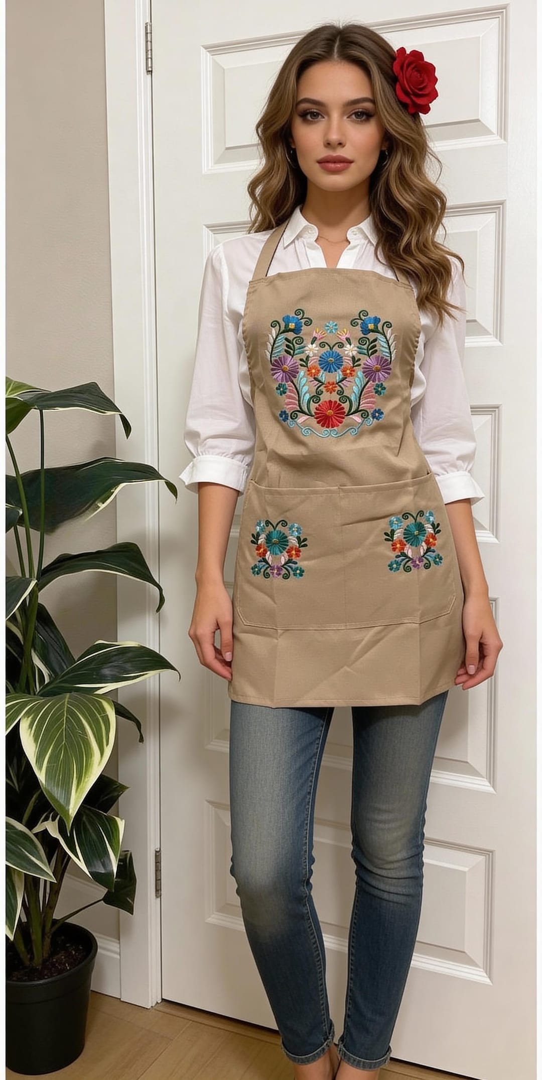 Stunning Handcrafted Floral Design Embroidered Cooking Apron | Unique ...
