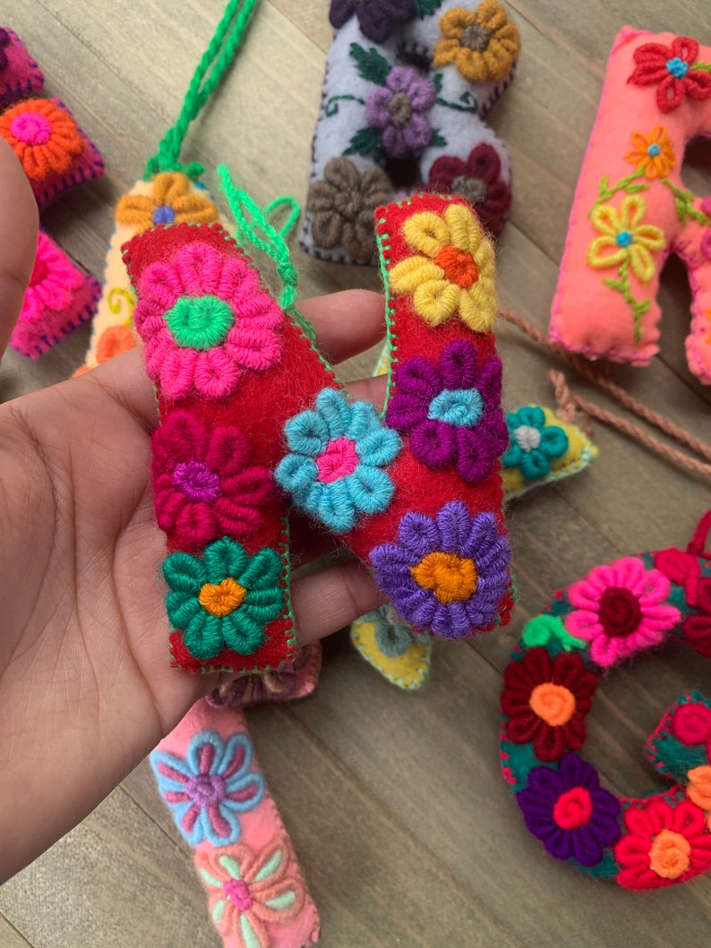 Embroidered Letter Keychain Artisanal Initial Keychain - Etsy