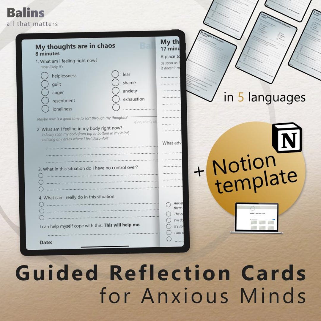 Guided Reflection Cards Notion Template Self-help Therapy Prompts Self ...
