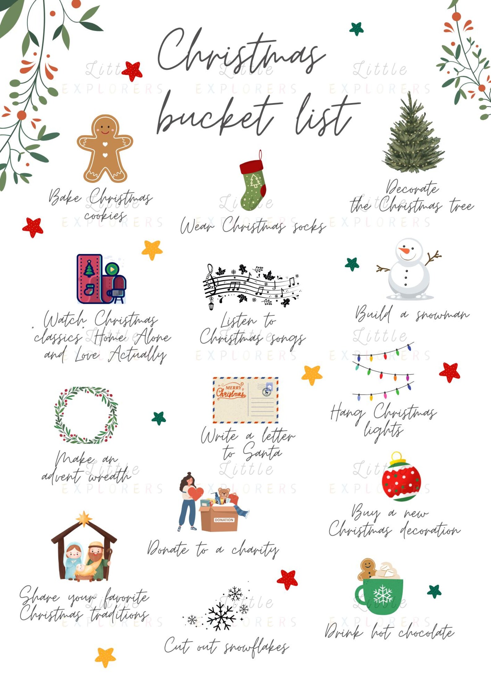 Christmas Bucket List PRINTABLE: Holiday To-do List & Advent Calendar ...