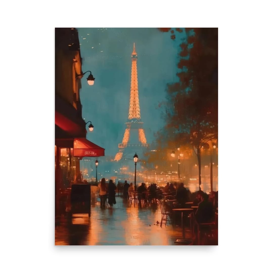 Paris Eiffel Tower Night Cafe Poster, Paris Poster Wall Art, Paris City ...