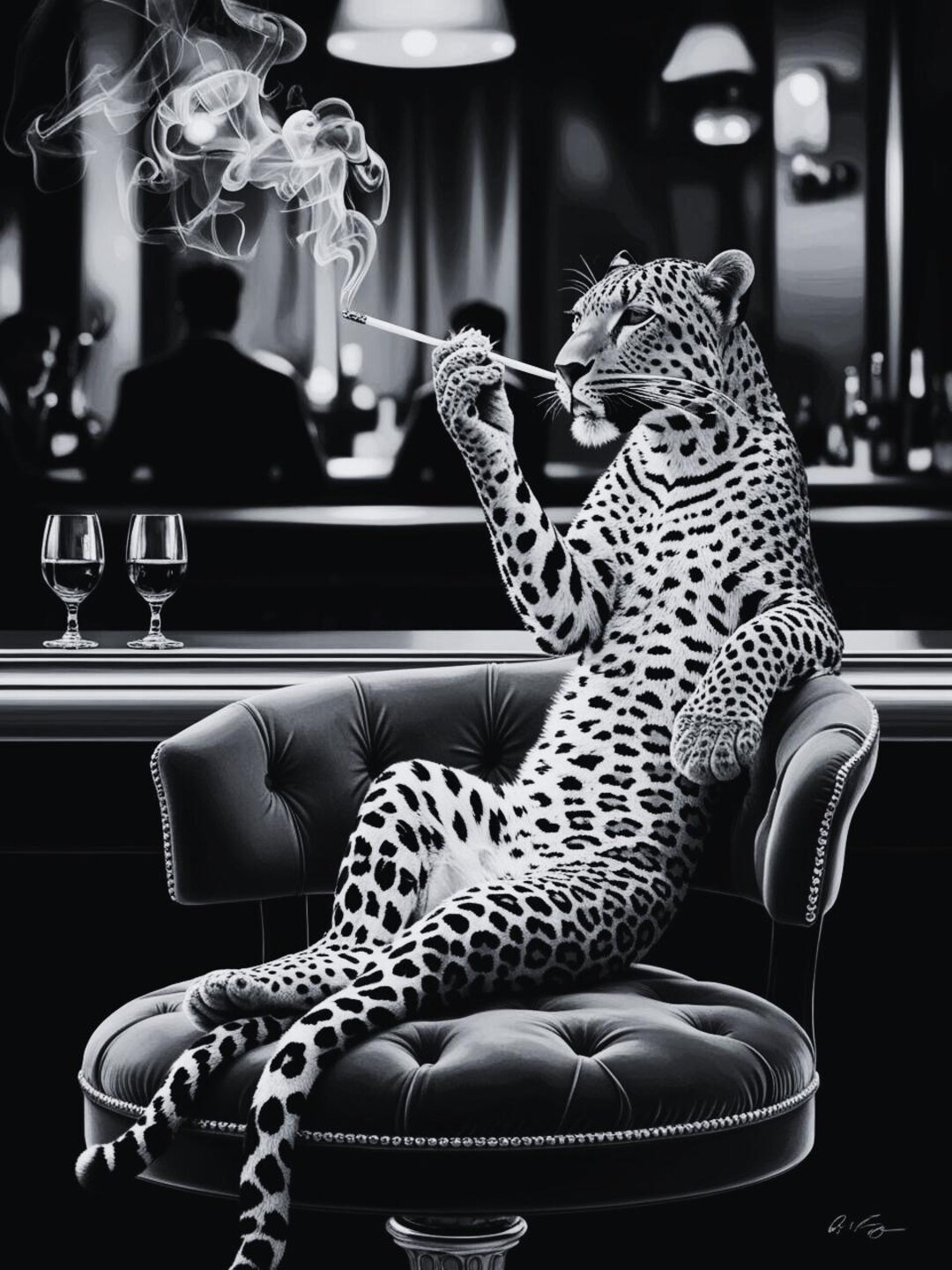 Leopard Smoking a Cigarette in a Bar - Etsy