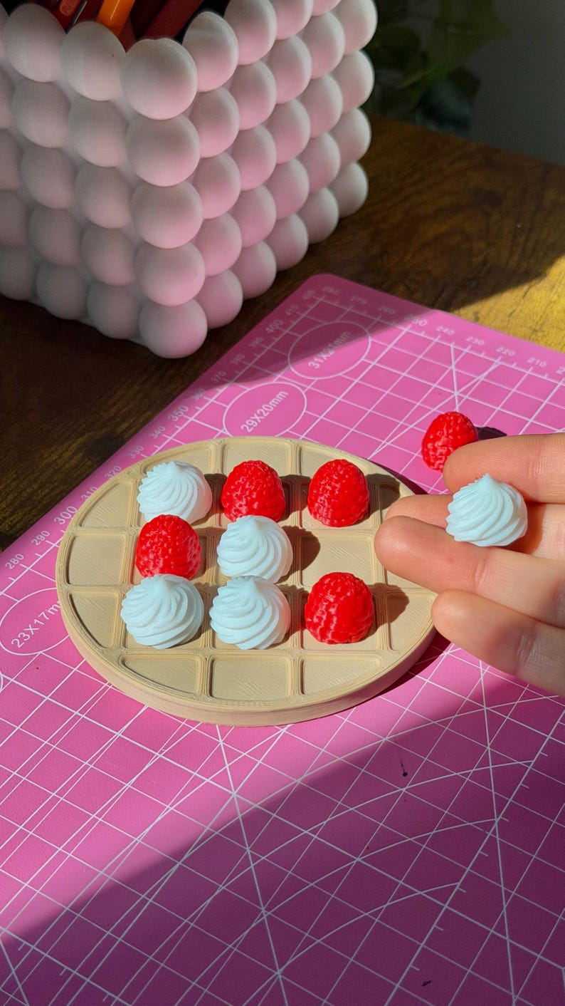 Waffle Tic Tac Toe Game | Raspberry & Cream Fidget Travel Toy - Etsy
