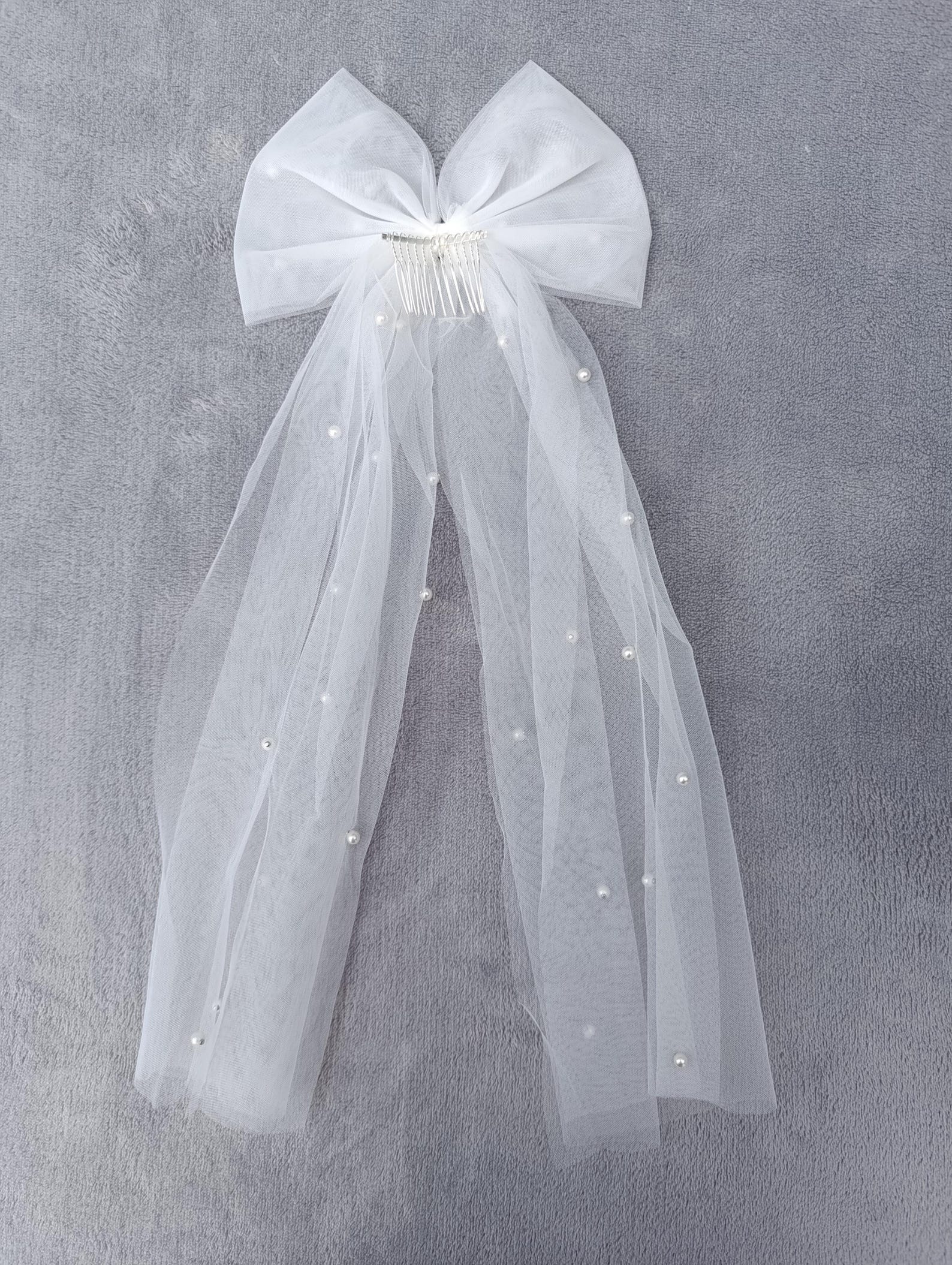 Pearl Bridal Bow Veil: Wedding Hair Clip Accessory - Etsy