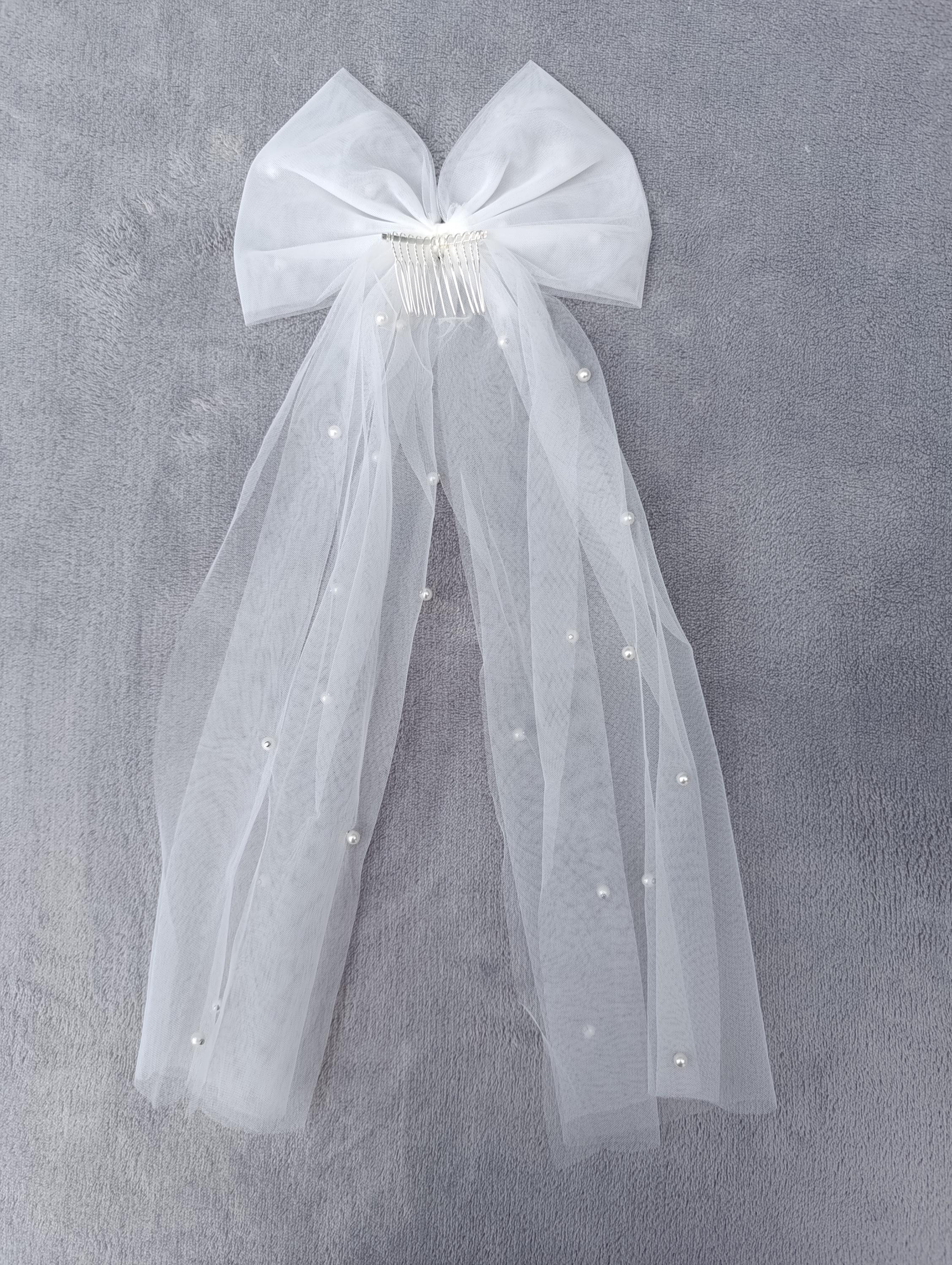 Pearl Bridal Bow Veil: Wedding Hair Clip Accessory - Etsy