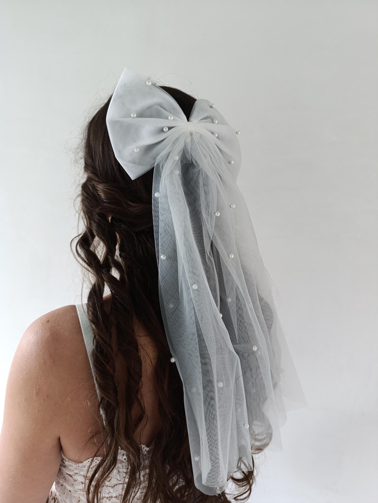 Pearl Bridal Bow Veil: Wedding Hair Clip Accessory - Etsy
