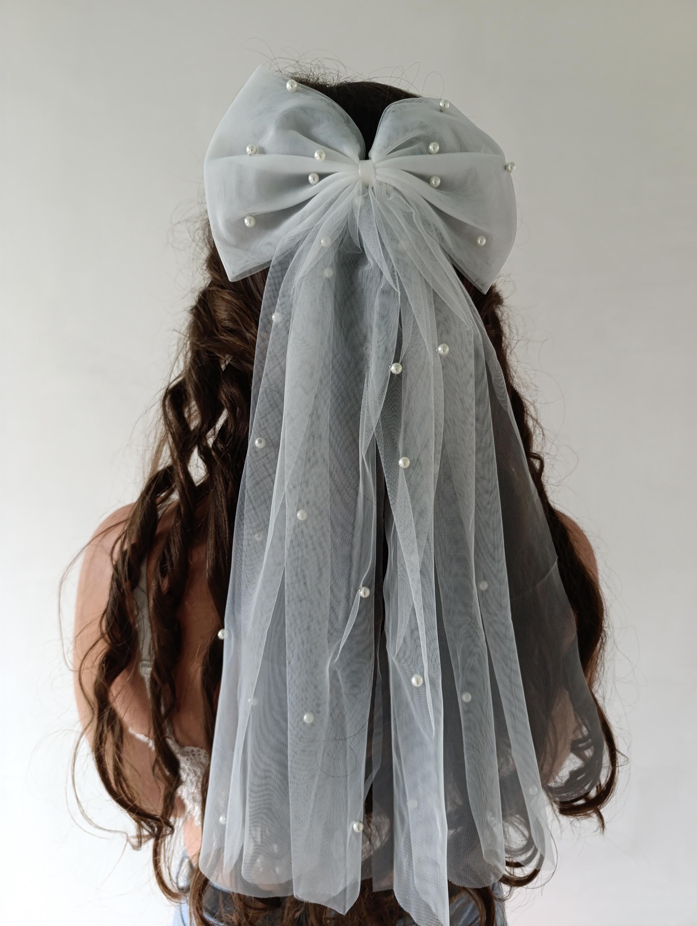 Pearl Bridal Bow Veil: Wedding Hair Clip Accessory - Etsy