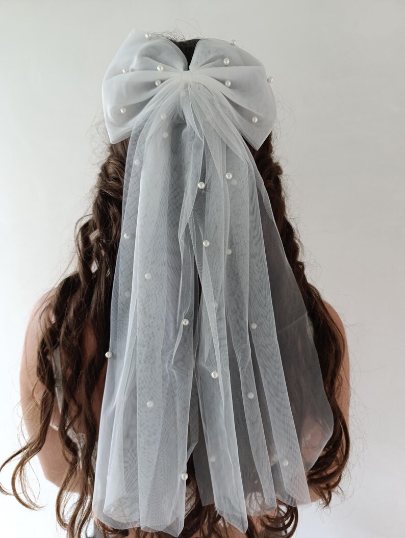 Pearl Bridal Bow Veil: Wedding Hair Clip Accessory - Etsy