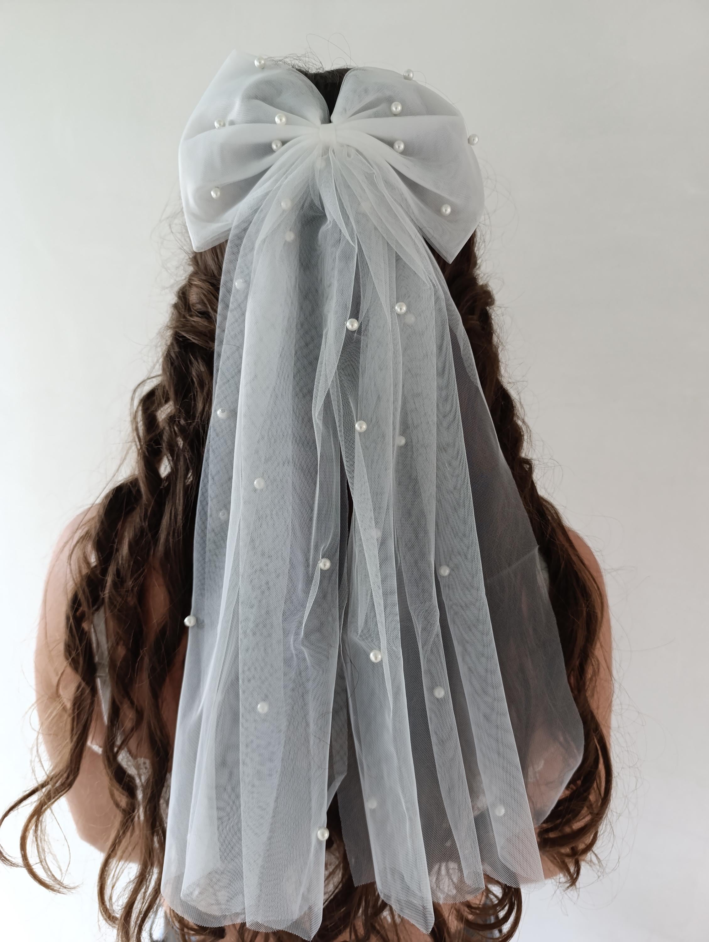 Pearl Bridal Bow Veil: Wedding Hair Clip Accessory - Etsy
