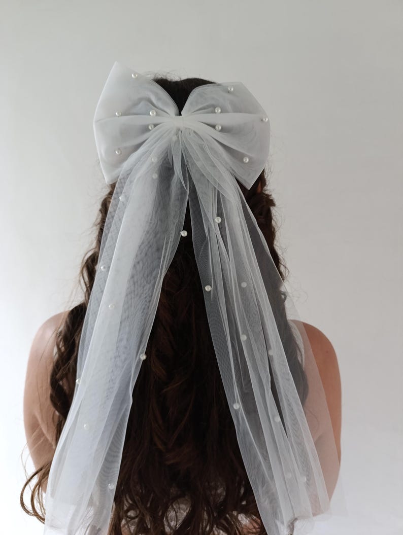 Pearl Bridal Bow Veil: Wedding Hair Clip Accessory - Etsy
