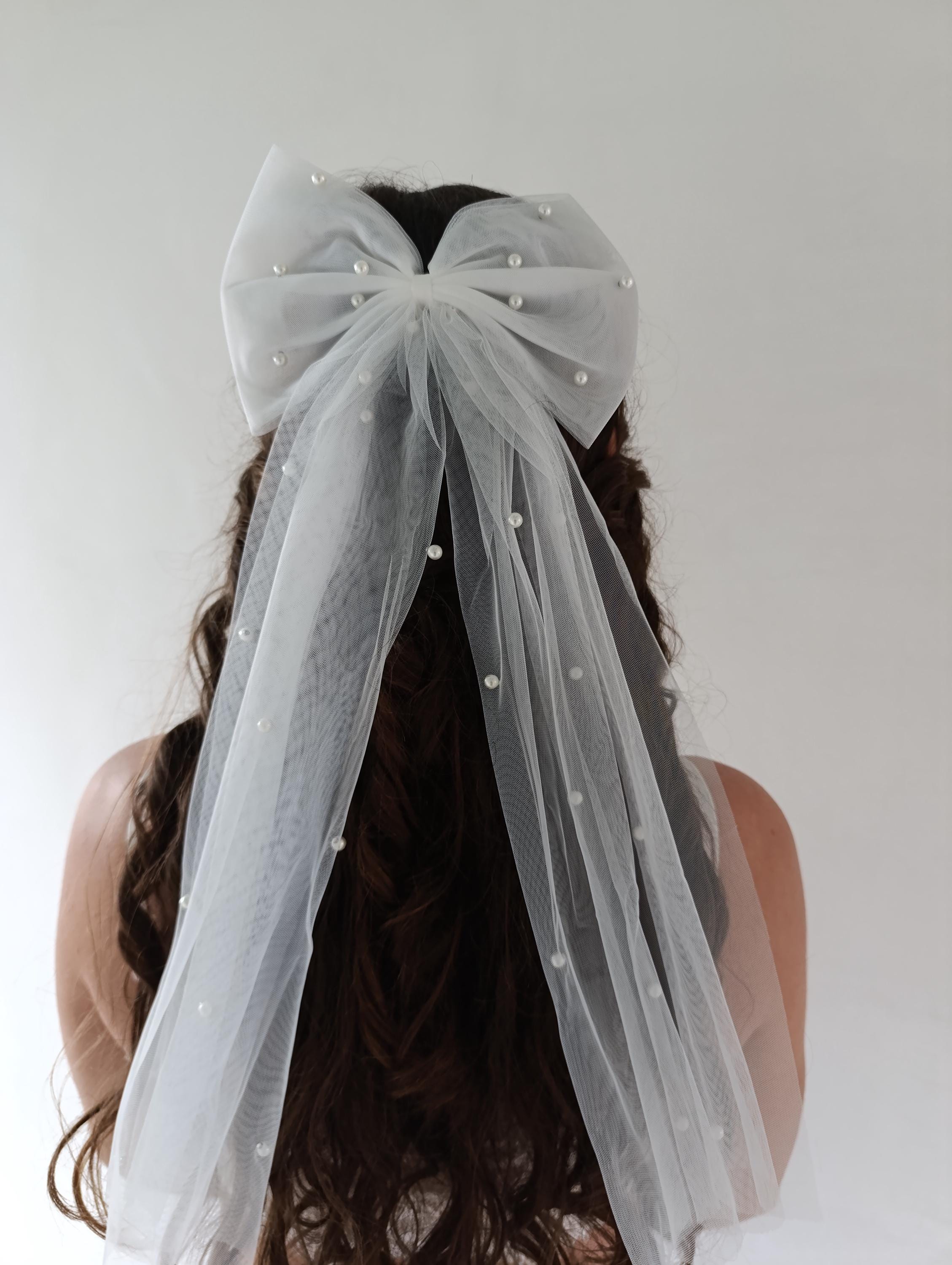 Pearl Bridal Bow Veil: Wedding Hair Clip Accessory - Etsy