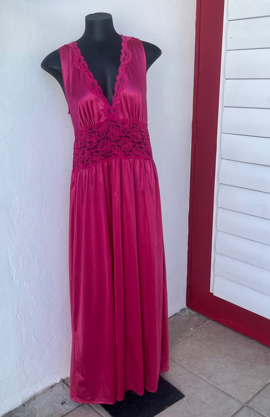 Vintage Fuschia Lace Slip Nylon Dress - Etsy