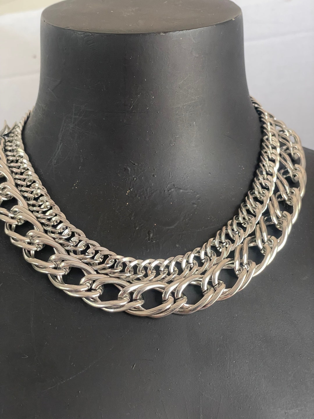 Vintage Guess Double Row Chunky Chain Choker Silver Tone - Etsy