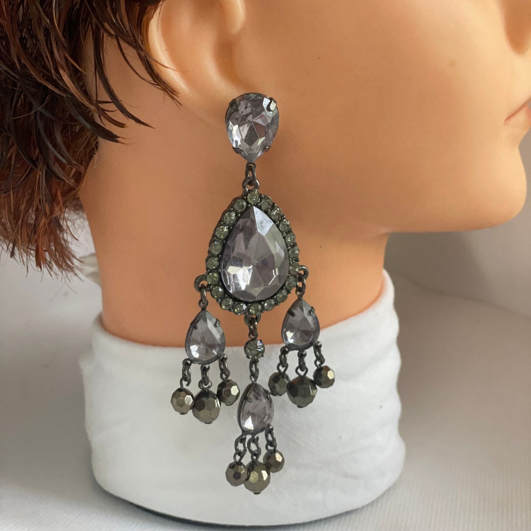 Vintage Pale Lilac Chandelier Glass Gaudy Earrings - Etsy