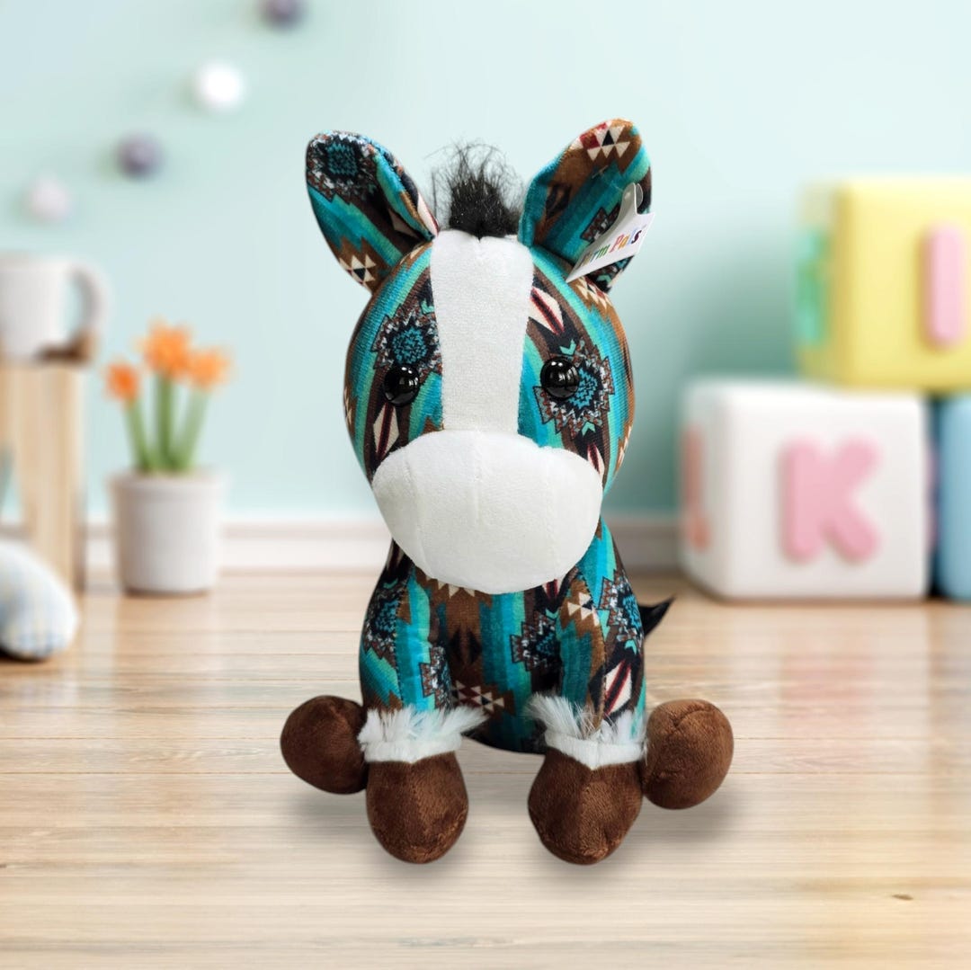Turquoise Aztec Plush Horse | Western Farm Pal Stuffed Animal - Etsy