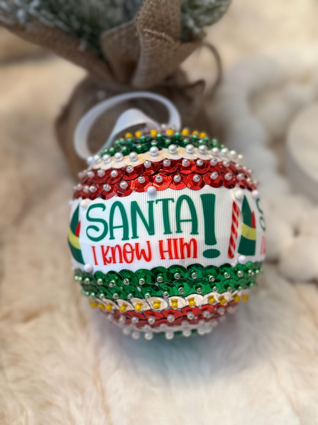 Elf! Santa I Know Him! Vintage Style, Handmade Sequined Ornament. - Etsy