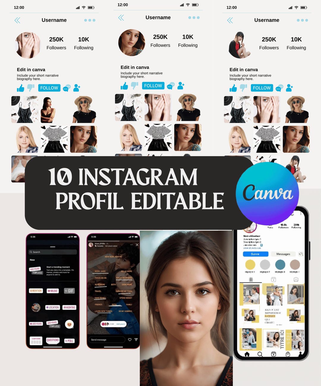 Instagram Mockup Templates for Stunning Profile Designs, Editable Canva ...