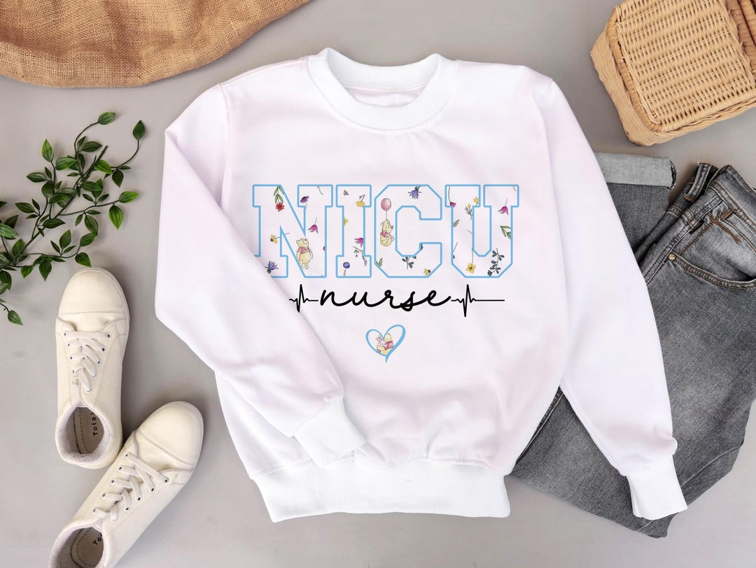 Blue Winnie the Pooh NICU Nurse Crewneck Sweatshirt Neonatal Nurse Gift ...