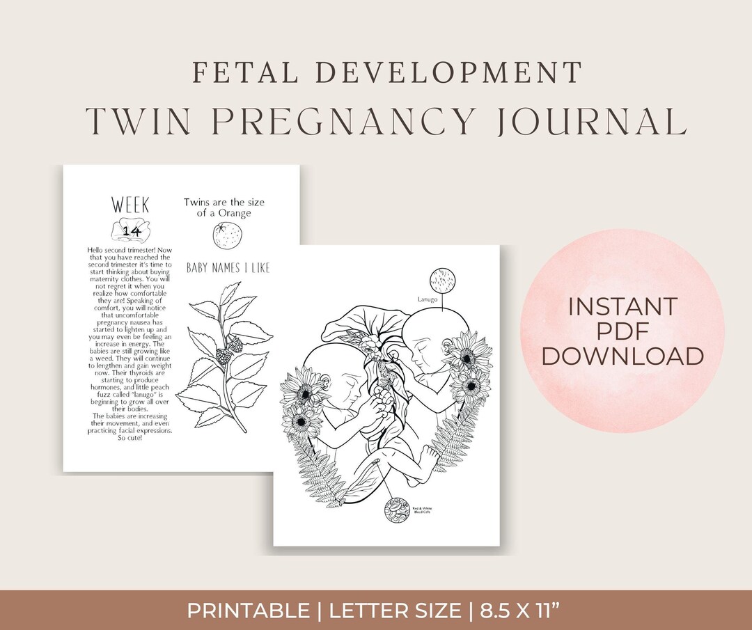 Twin Pregnancy Journal Printable, Week by Week Fetal Development Book ...