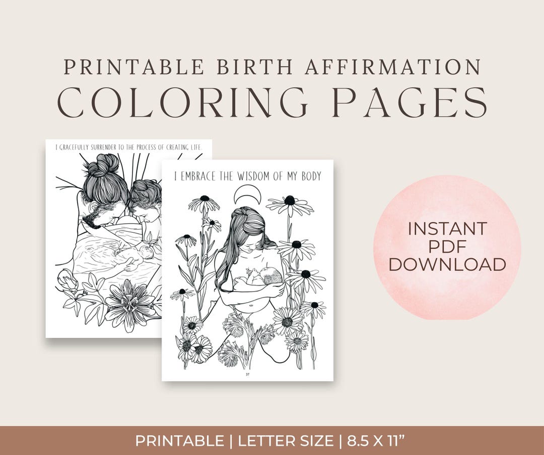 Labor and Birth Affirmations Coloring Pages, Printable, Hypnobirthing ...