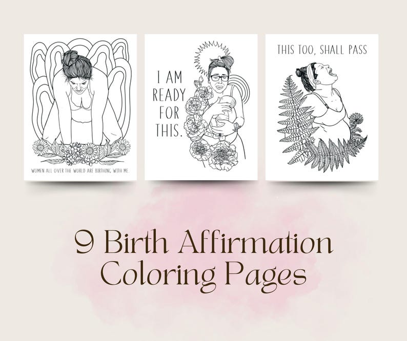 Labor and Birth Affirmations Coloring Pages, Printable, Hypnobirthing ...