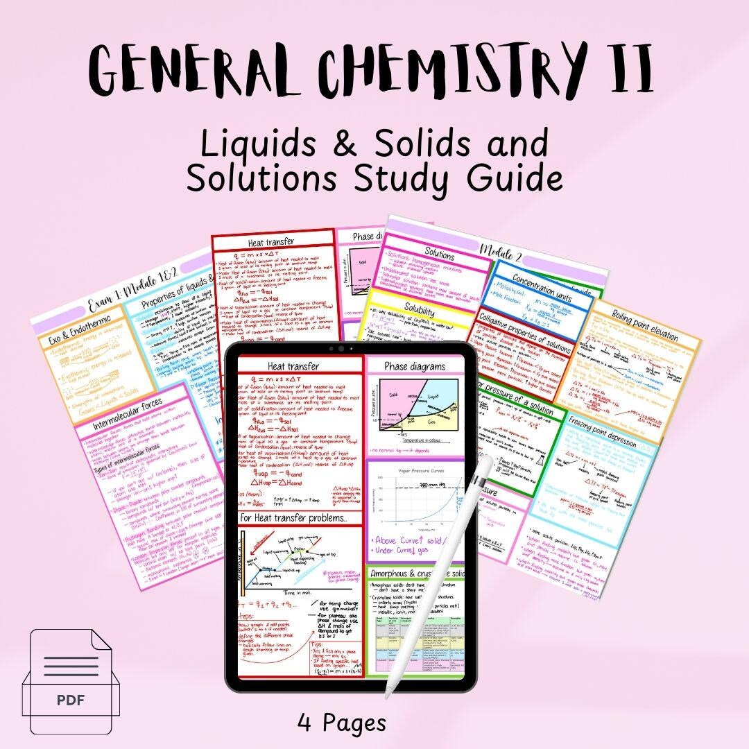 General Chemistry II Liquids & Solids and Solutions Study Guide - Etsy