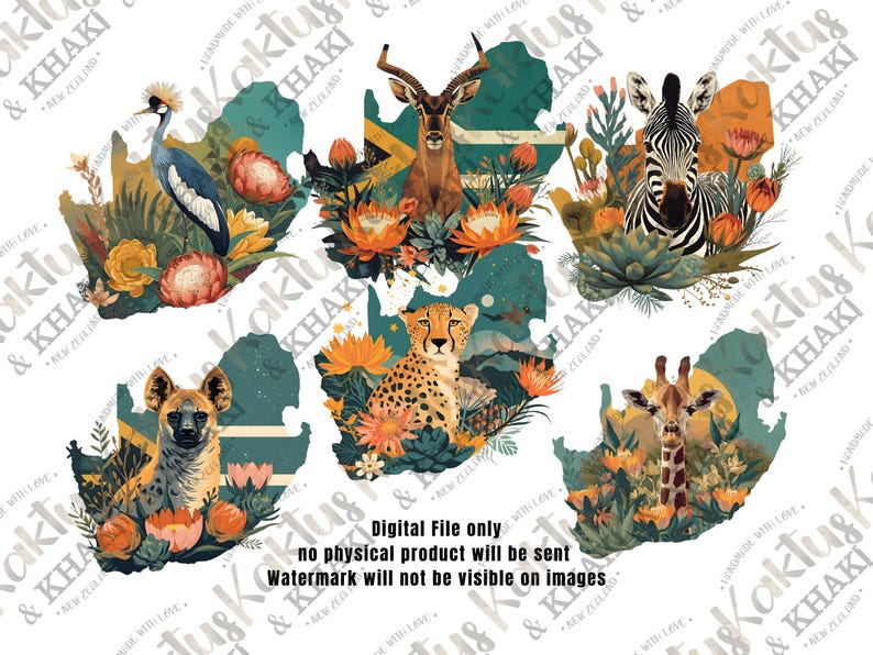 South African Pop Art Clipart Bundle | African Animals & Protea | Retro ...