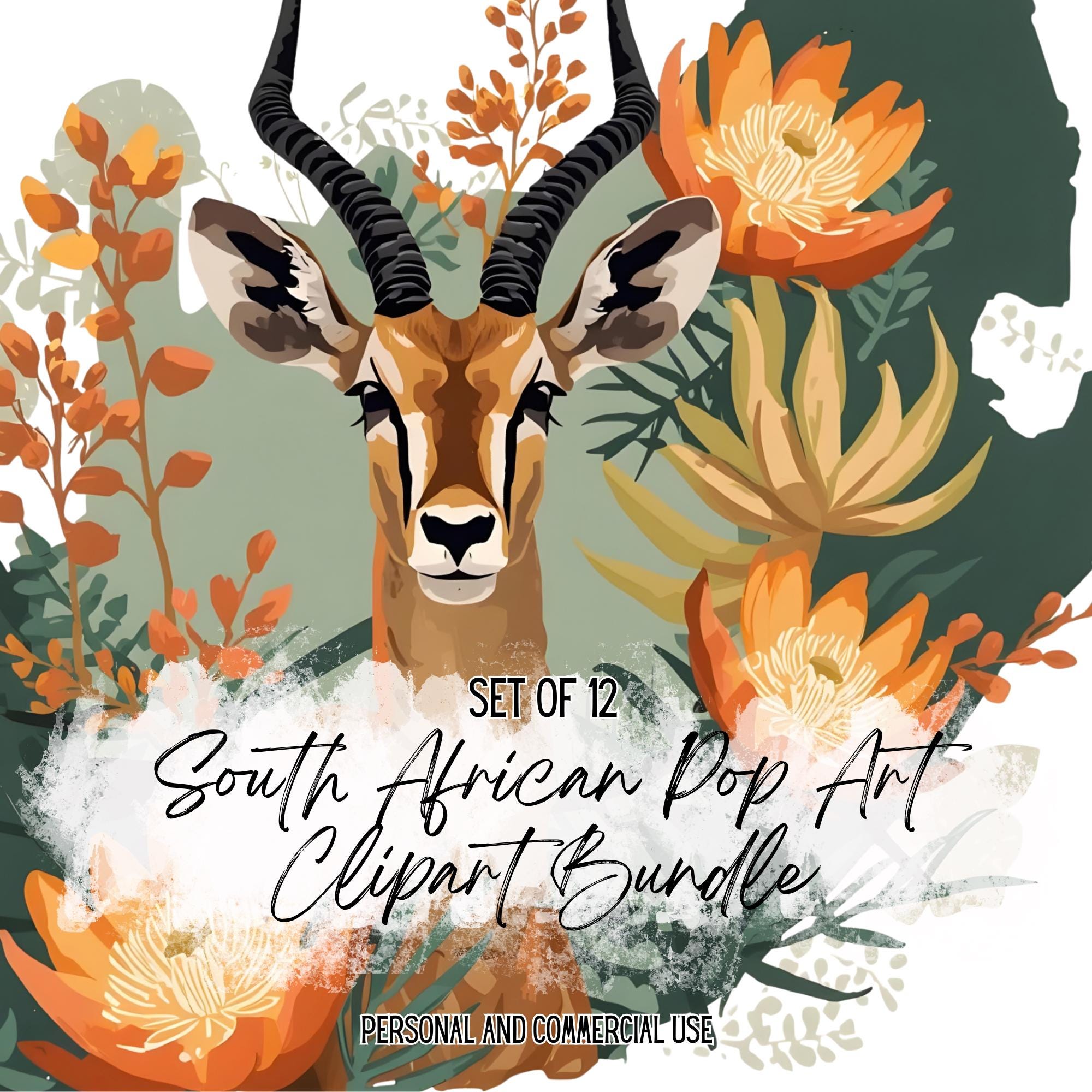 South African Pop Art Clipart Bundle | African Animals & Protea | Retro ...