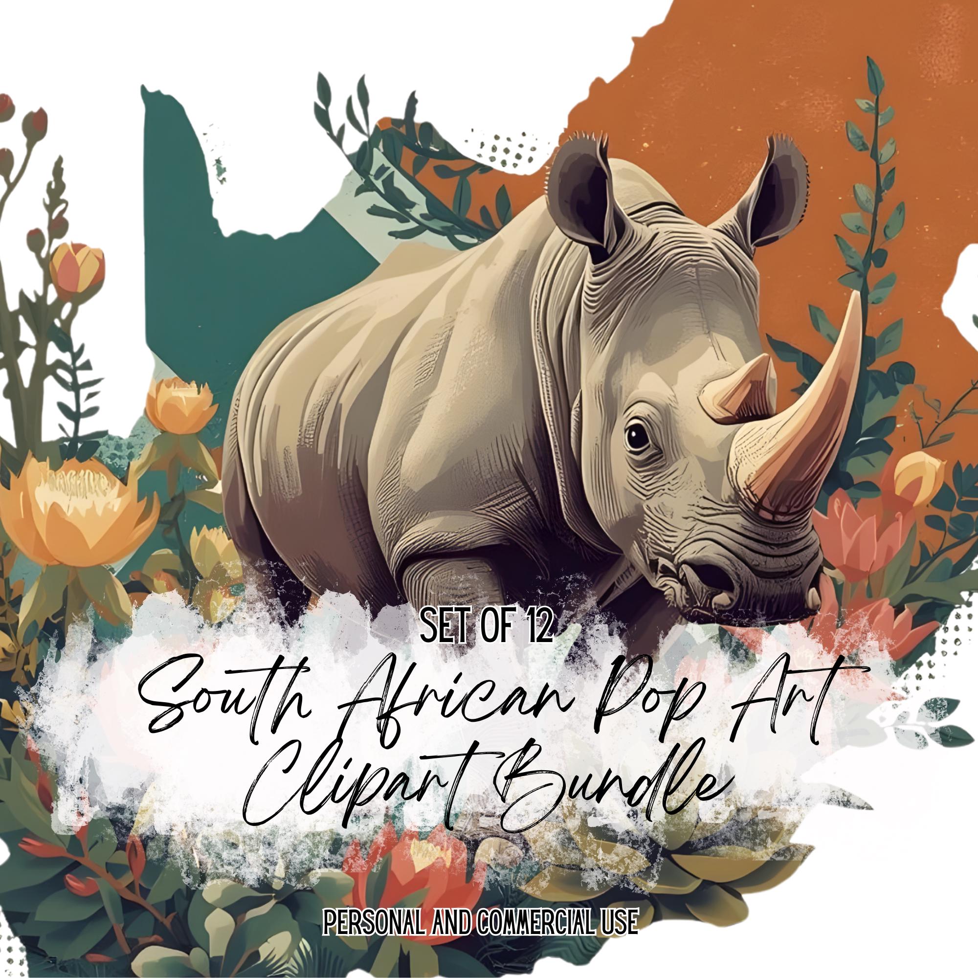 South African Pop Art Clipart Bundle | African Animals & Protea | Retro ...