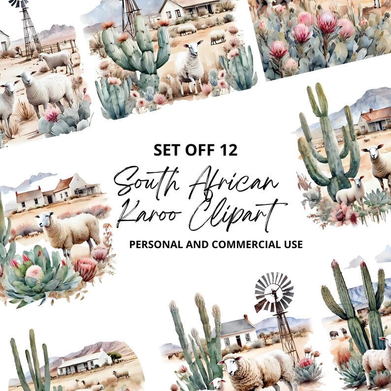 South African Karoo Clipart Set: Rustic Farm Illustrations (PNG Digital ...