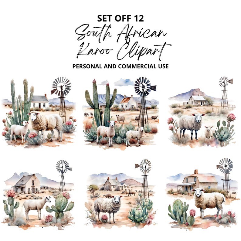 South African Karoo Clipart Set: Rustic Farm Illustrations (PNG Digital ...