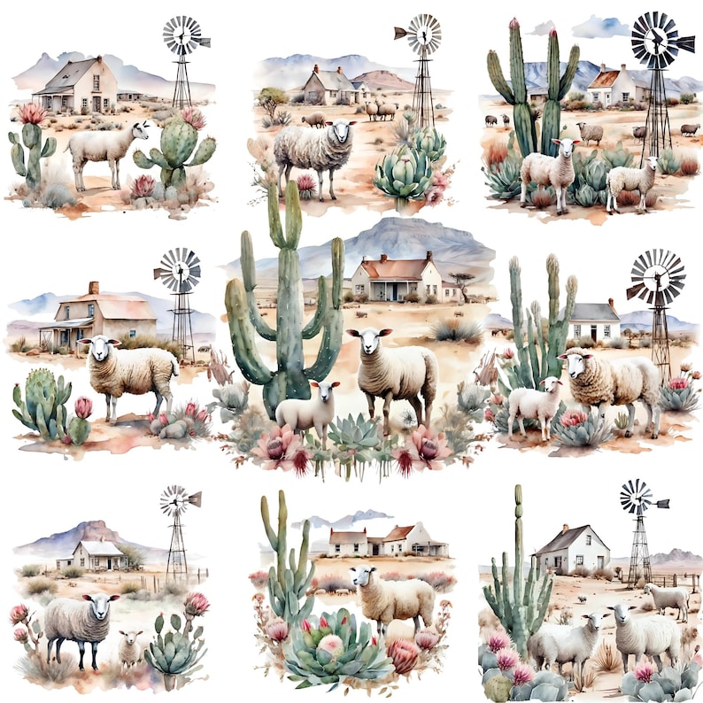 South African Karoo Clipart Set: Rustic Farm Illustrations (PNG Digital ...