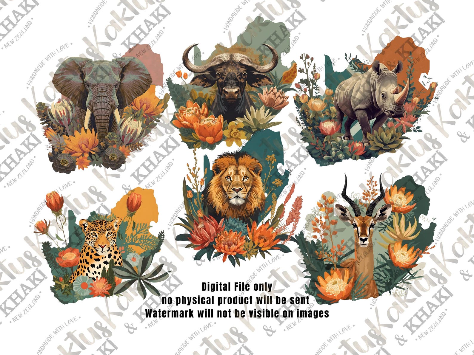 South African Pop Art Clipart Bundle | African Animals & Protea | Retro ...