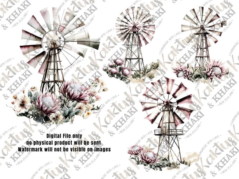 Rustic Windpomp Clipart PNG | Farmhouse Floral Watercolor Bundle ...