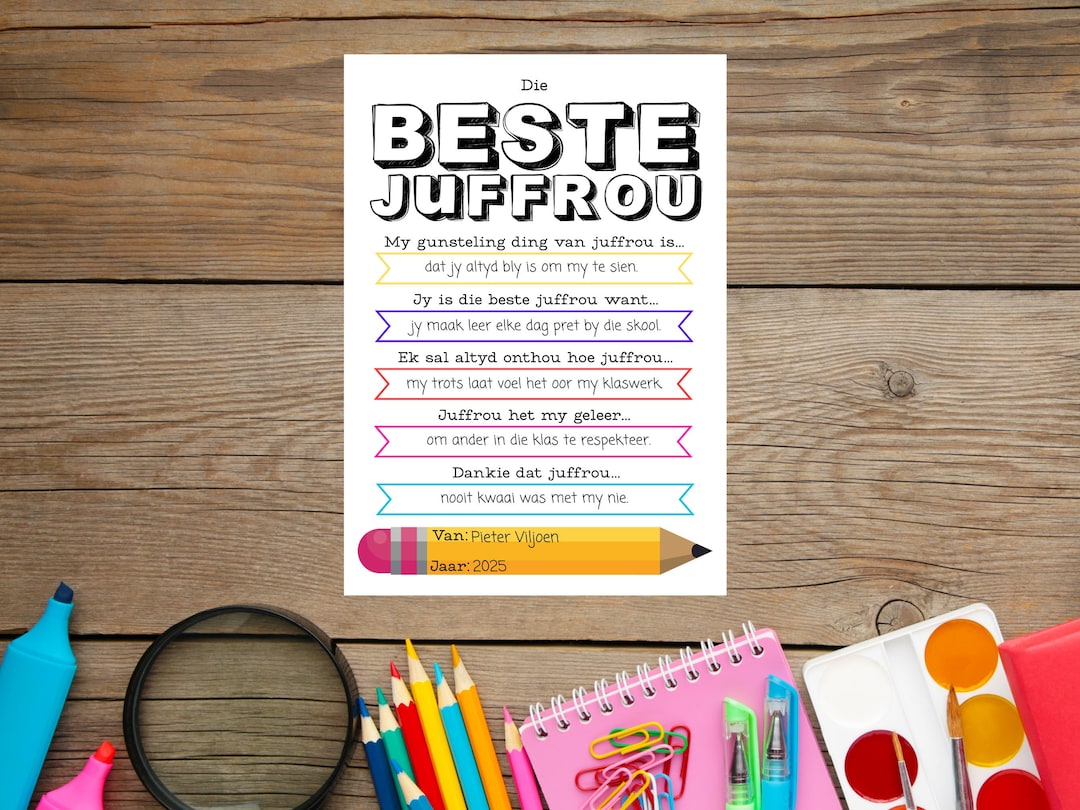 Afrikaans Teacher Appreciation Gift • Beste Juffrou Printable (PDF) - Etsy