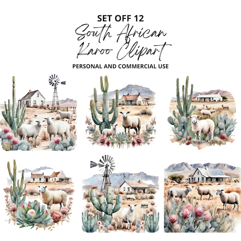 South African Karoo Clipart Set: Rustic Farm Illustrations (PNG Digital ...
