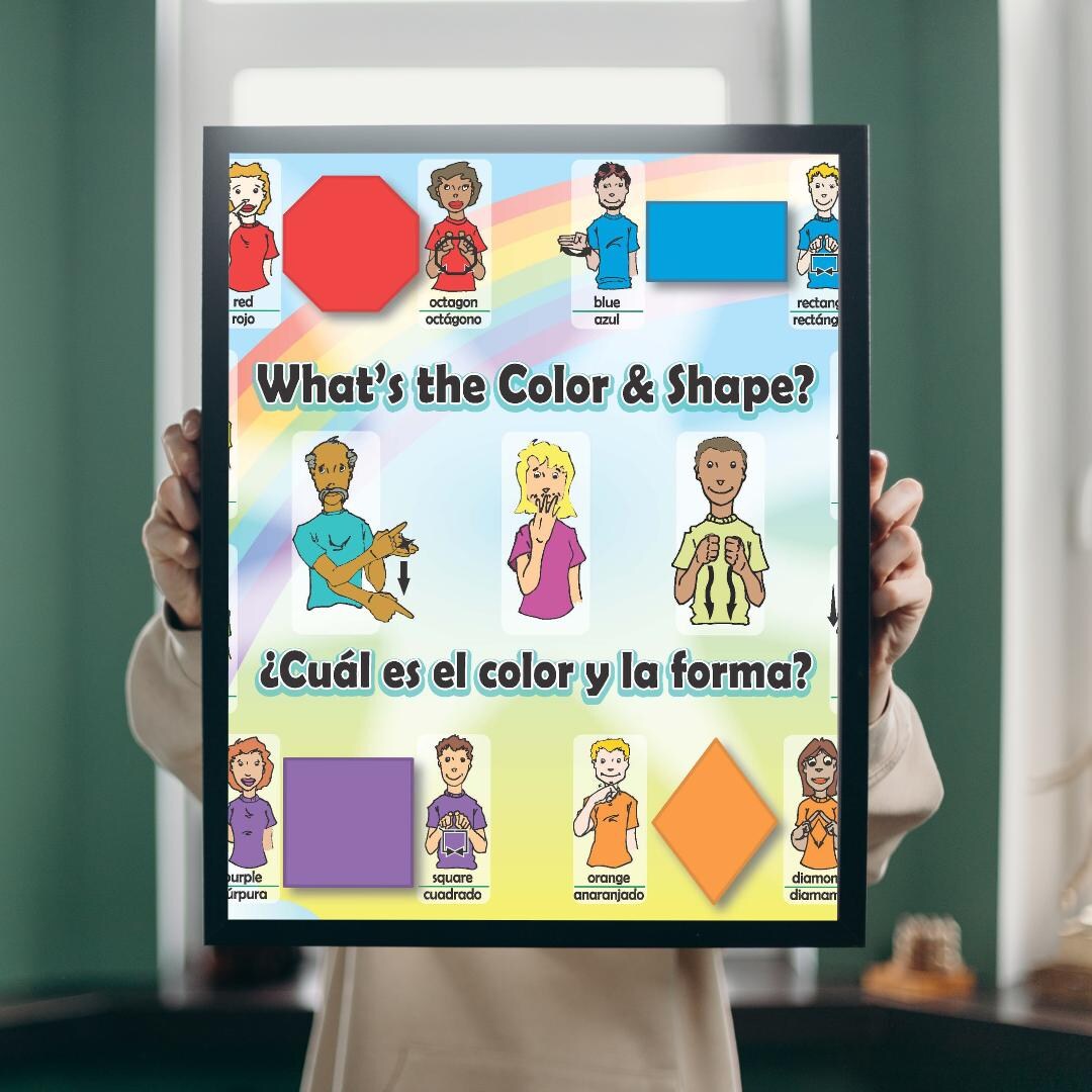 Sign Language (ASL) Poster Color & Shapes Signs With Card Set Digital ...