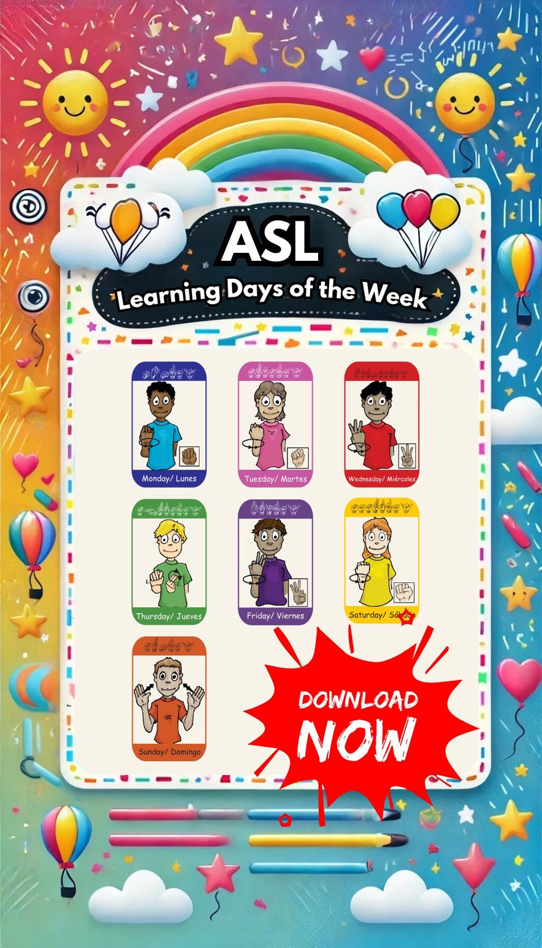 Sign Language (ASL) Days of the Week Signs Poster and Card Matching ...