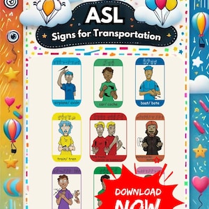 Sign Language ASL Transportation Signs Poster and Matching Card DIGITAL ...
