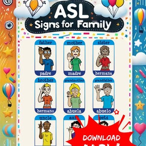 Sign Language (ASL) Family Signs Poster and Card Game Set Digital ...