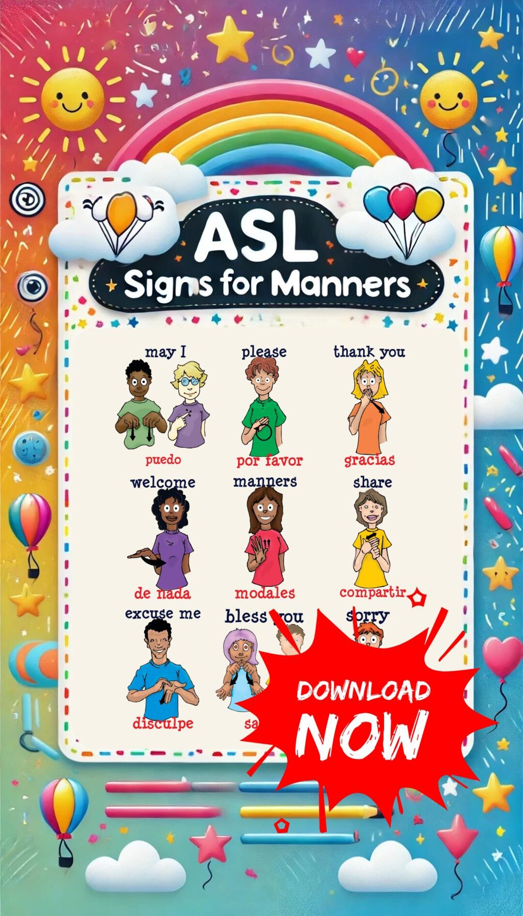 Sign Language (ASL) Manner Signs Poster and Matching Card DIGITAL ...