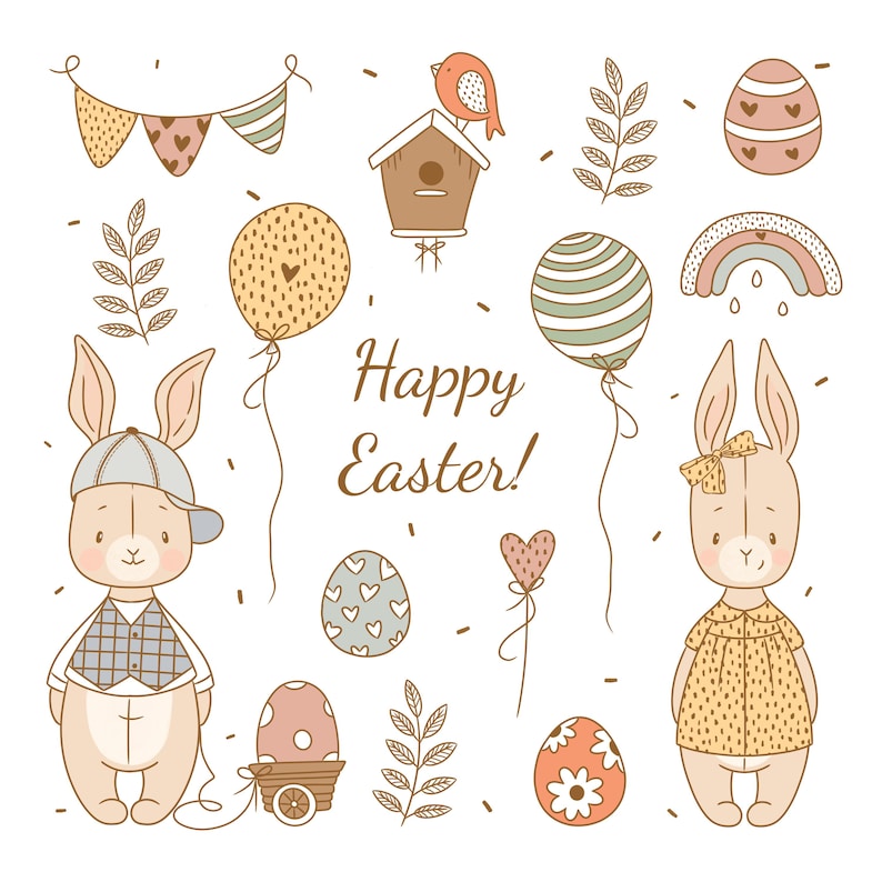 Spring Clipart Bundle – Bunnies, Balloons, Easter Eggs, Hearts, Birds ...