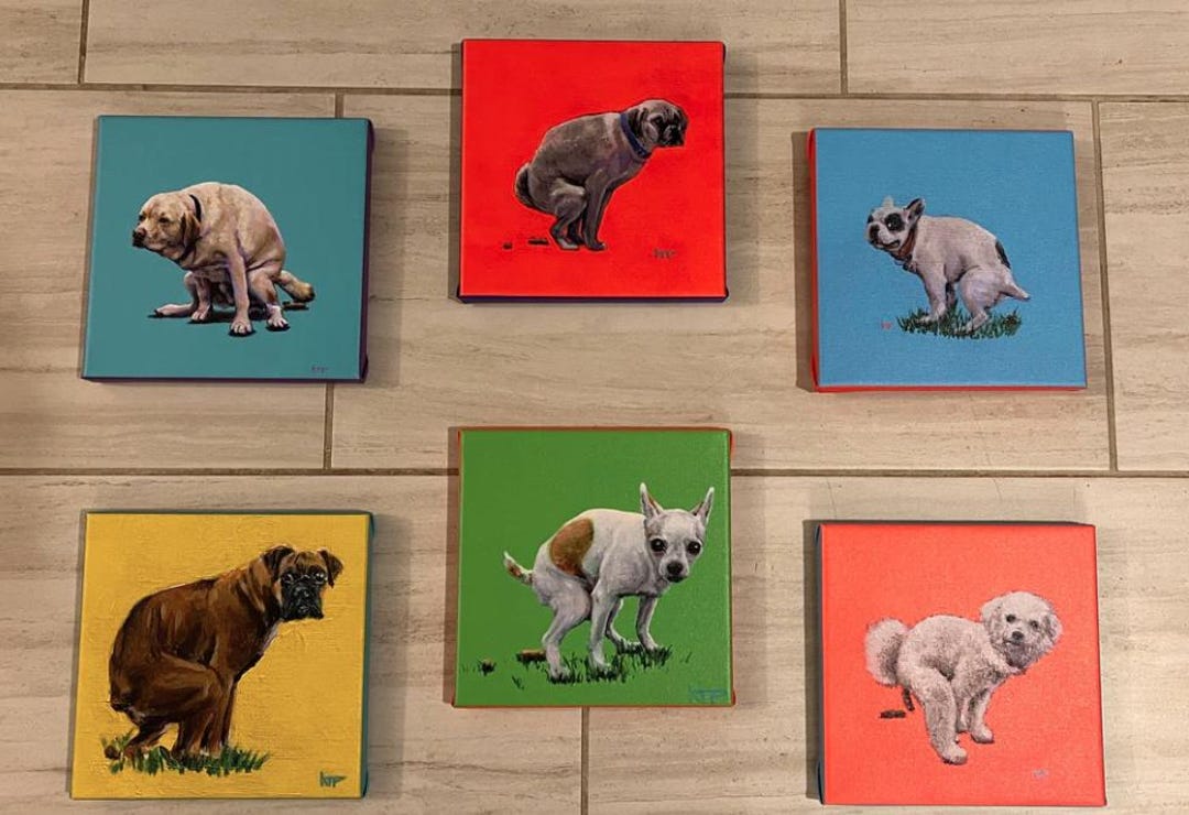Funny Bathroom Wall Art Colorful Pooping Dogs Paintings Canvas Prints ...