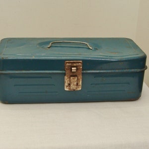 Vintage Teal Blue Metal Tool Box - Etsy