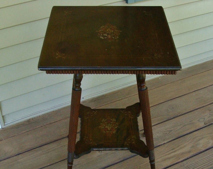 Antique Square Parlor Table With Turned Leg & Flower Design - Etsy