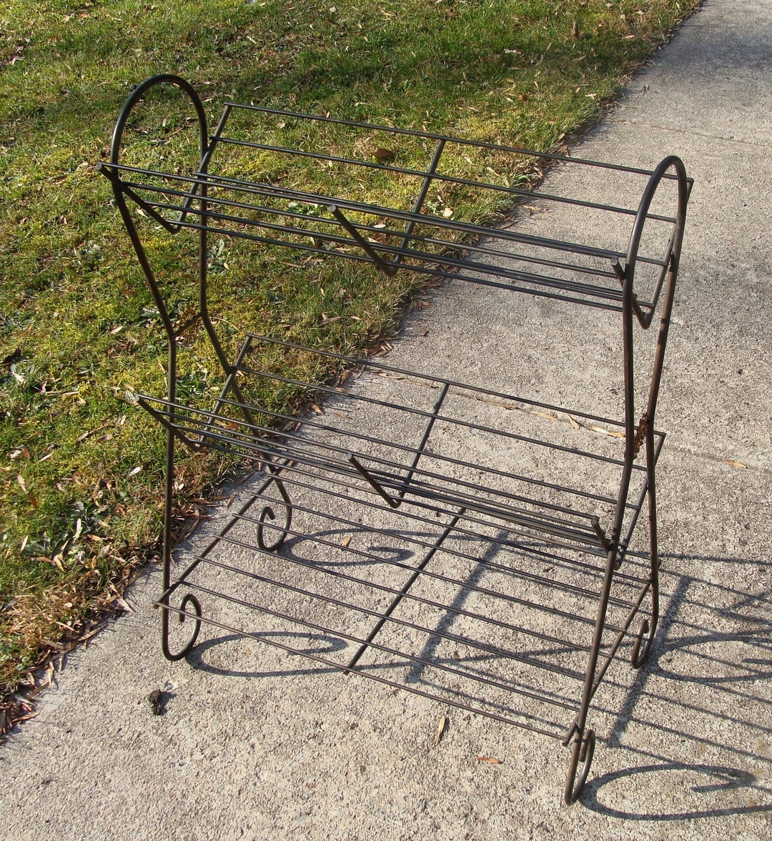 Vintage Black Wire Album Rack Book Rack With Shelf MCM Atomic Starburst ...