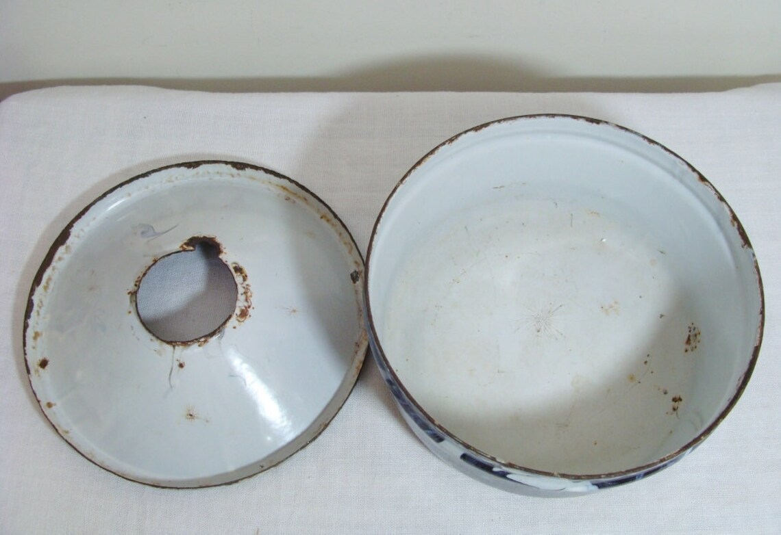 Antique Vintage Graniteware Spittoon 2 Piece Swirled Granite | Etsy